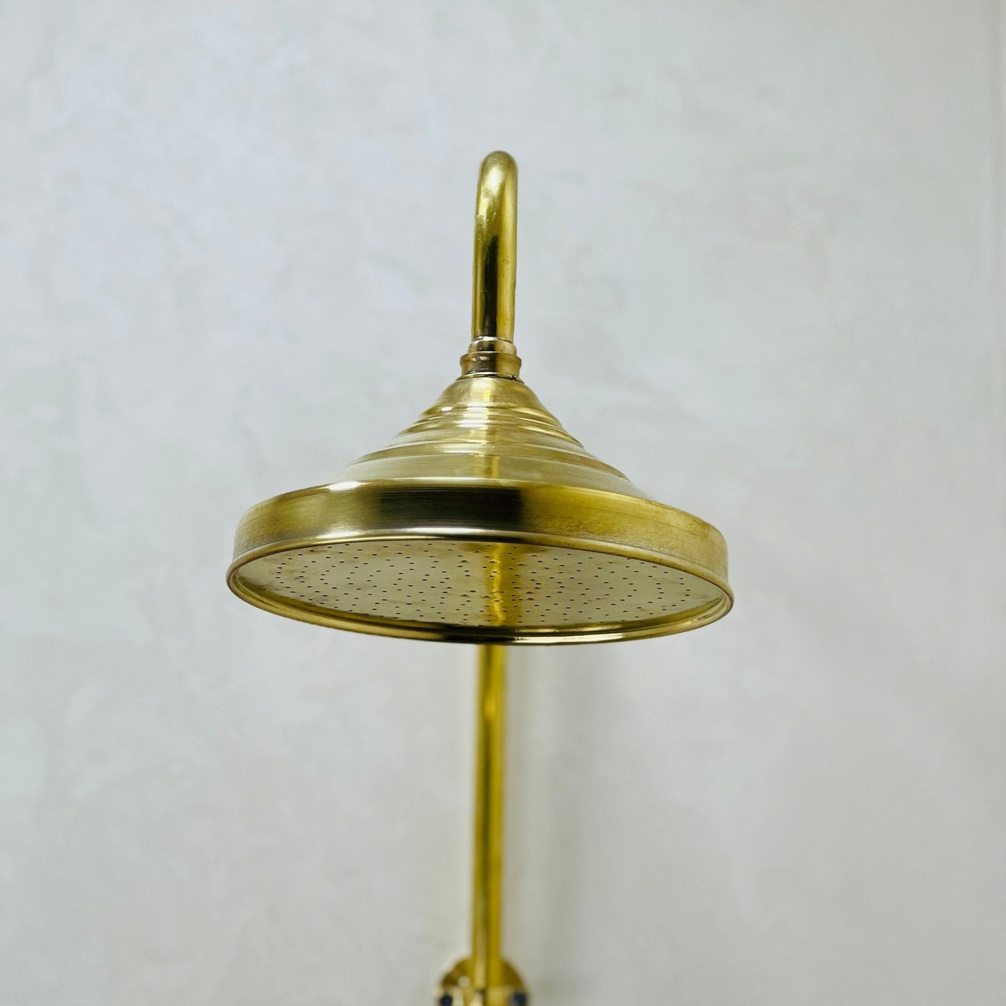 Unlacquered Brass Rain Shower, Victorian Shower System – Brasspure
