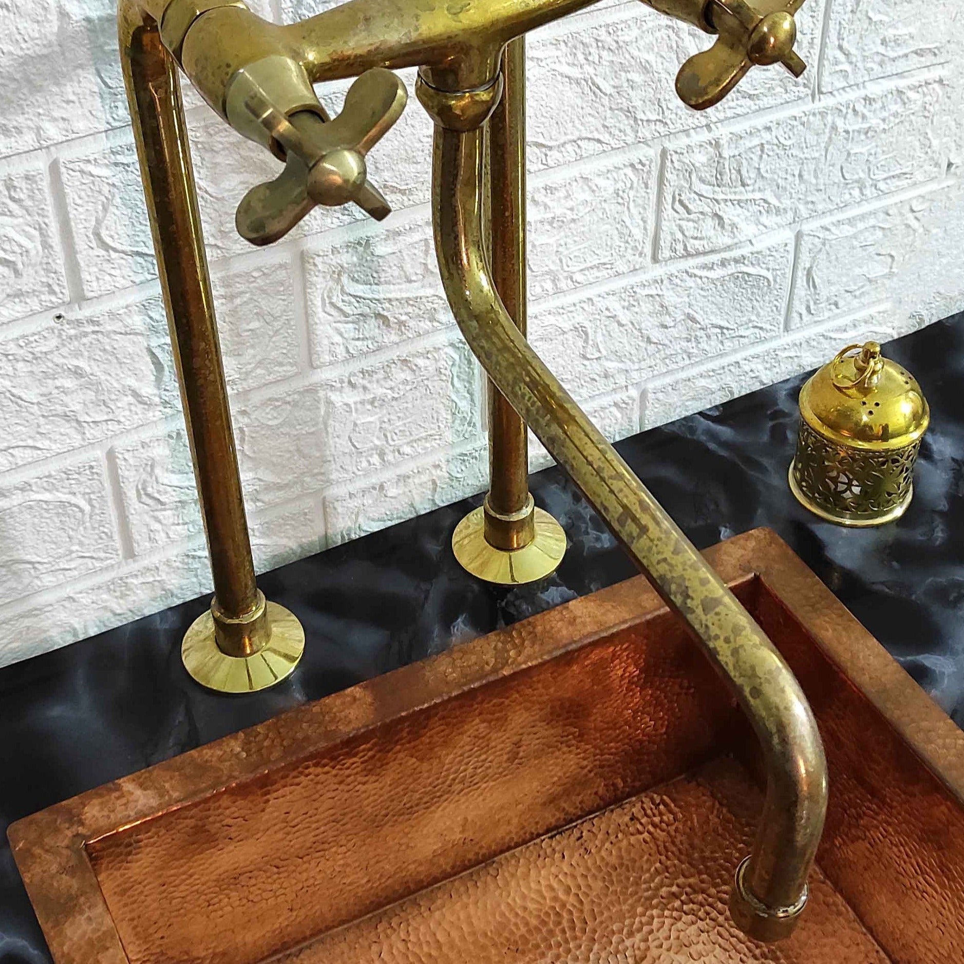 Antique Brass Kitchen Faucet With Long Legs, Long Reach Kitchen Faucet ...