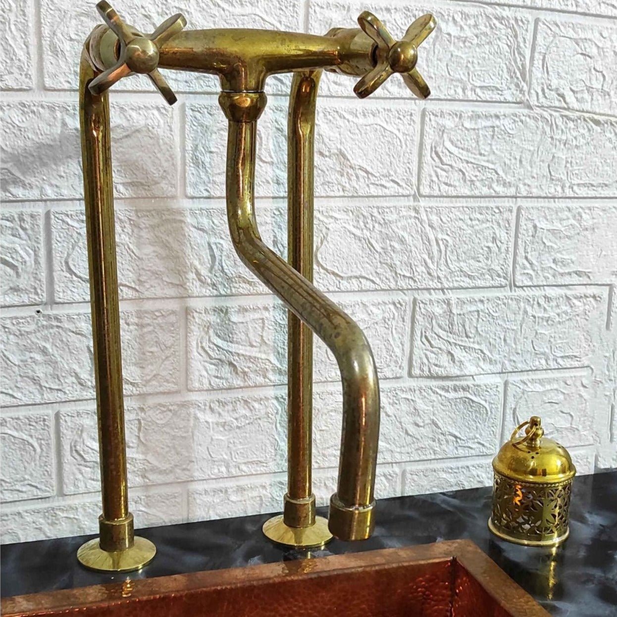 Antique Brass Kitchen Faucet With Long Legs, Long Reach Kitchen Faucet ...