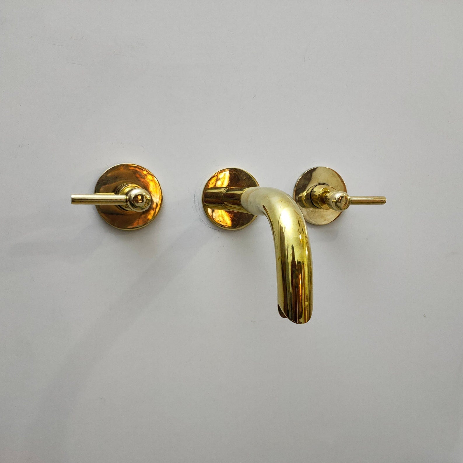 Unlacquered Brass Wall Mount Faucet, Snake Faucet Bathroom Lever handle ...