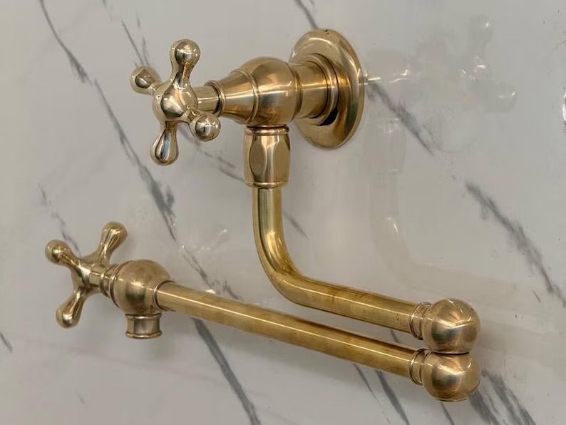 Unlacquered Brass Pot Filler Kitchen Faucet, Brass Kitchen Faucet, Wall ...