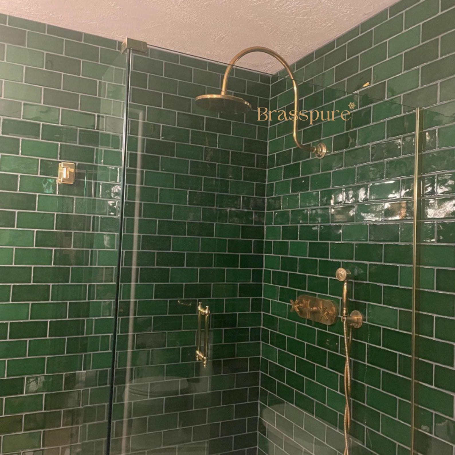 Unlacquered Brass Curved Shower System | Shower Head and Handheld ...