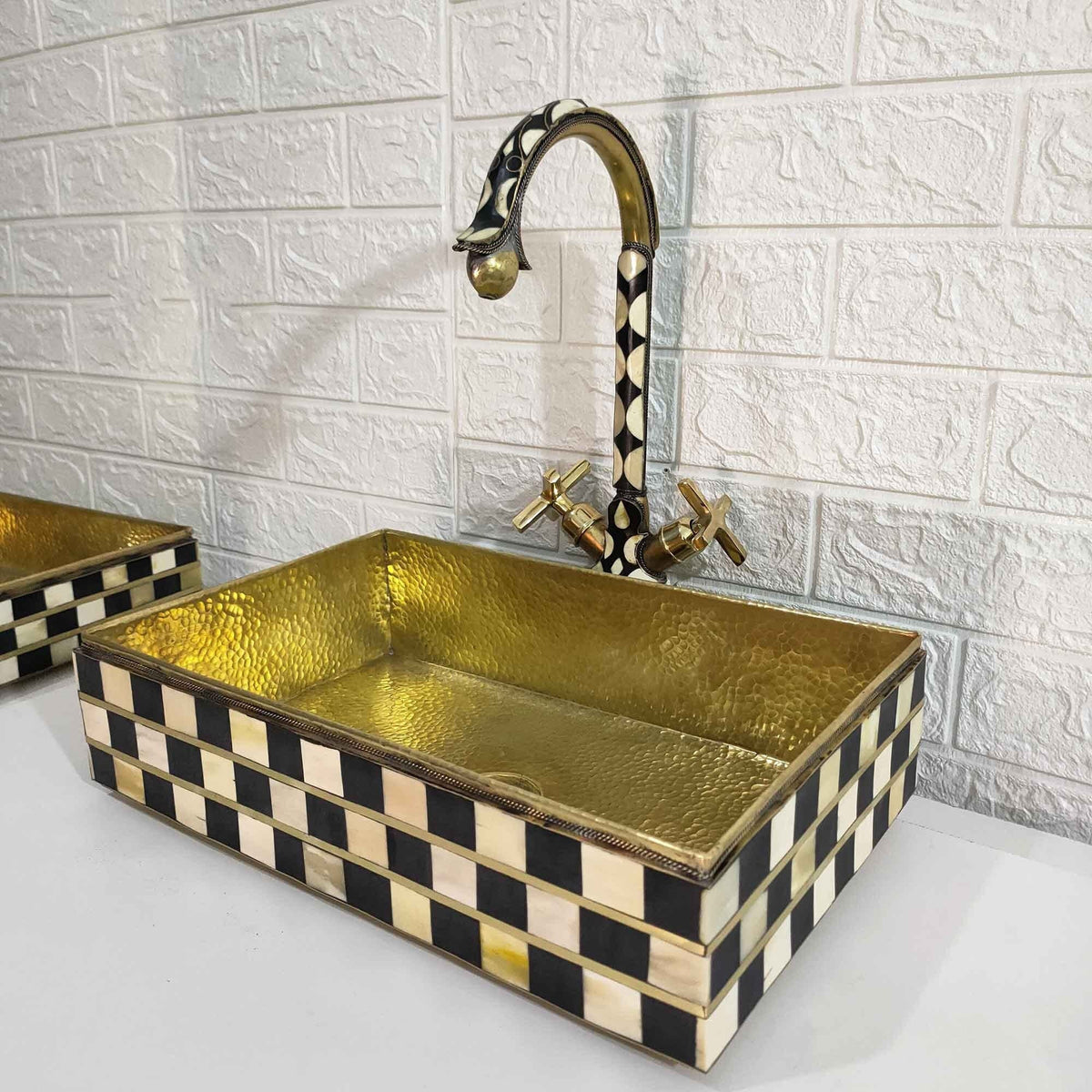 Unlacquered Brass Square Vessel Sink and Bathroom Faucet, Resin ...