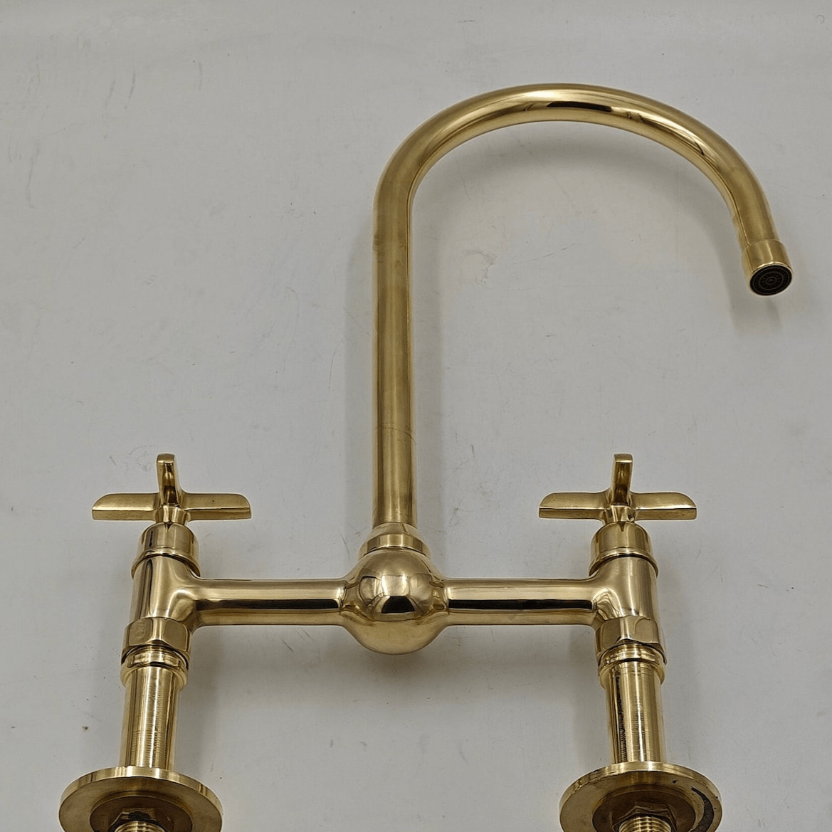 Unlacquered Brass Ball Center Kitchen Faucet - Vintage Bridge Faucet ...