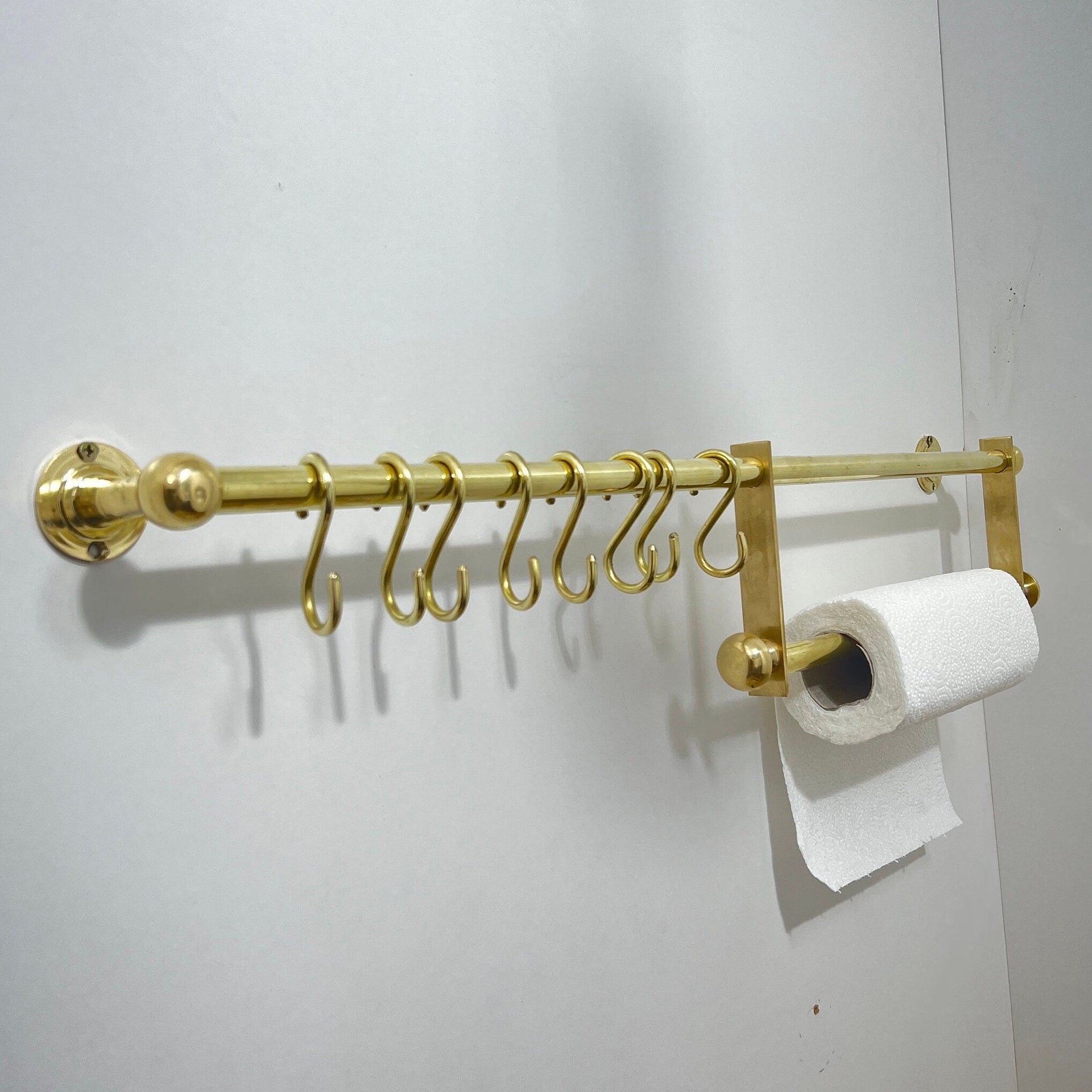 Unlacquered Brass Pot Rack With Tissue Holder – Brasspure