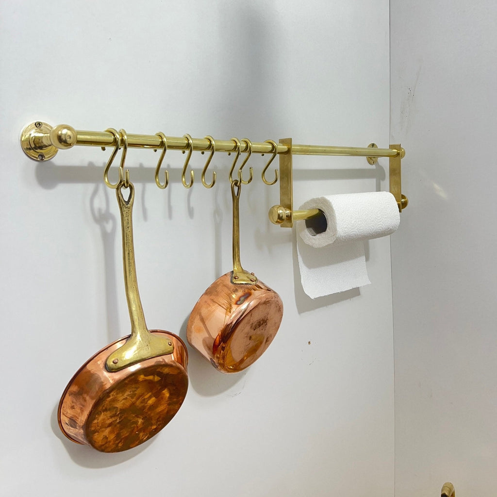 Unlacquered Brass Pot Rack With Tissue Holder – Brasspure